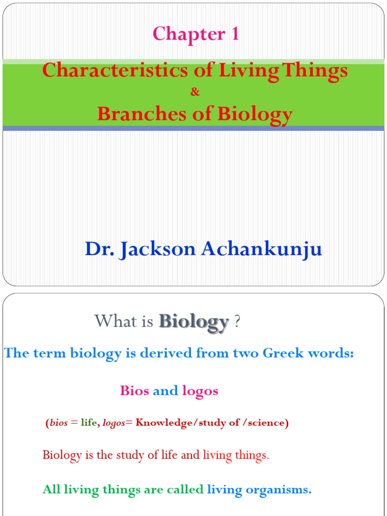 Biology Chapter-1-Characteristics of Living Things & Branches of ...