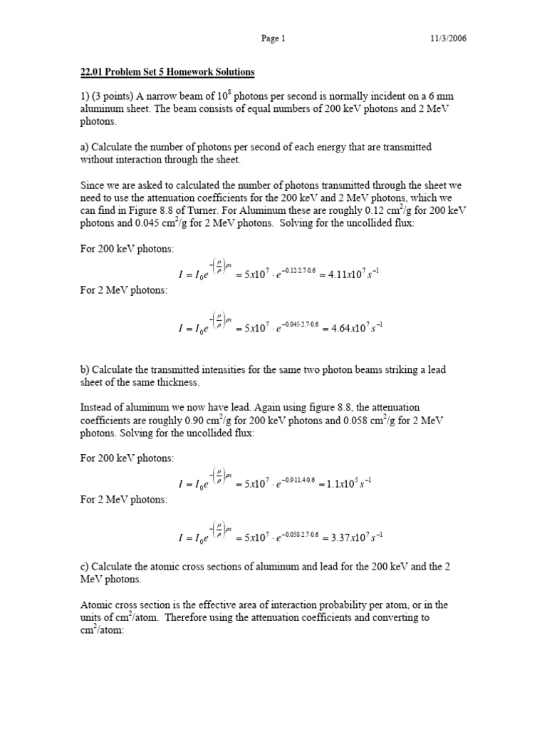 Hw5soln 2006 | PDF | Gamma Ray | Cross Section (Physics)