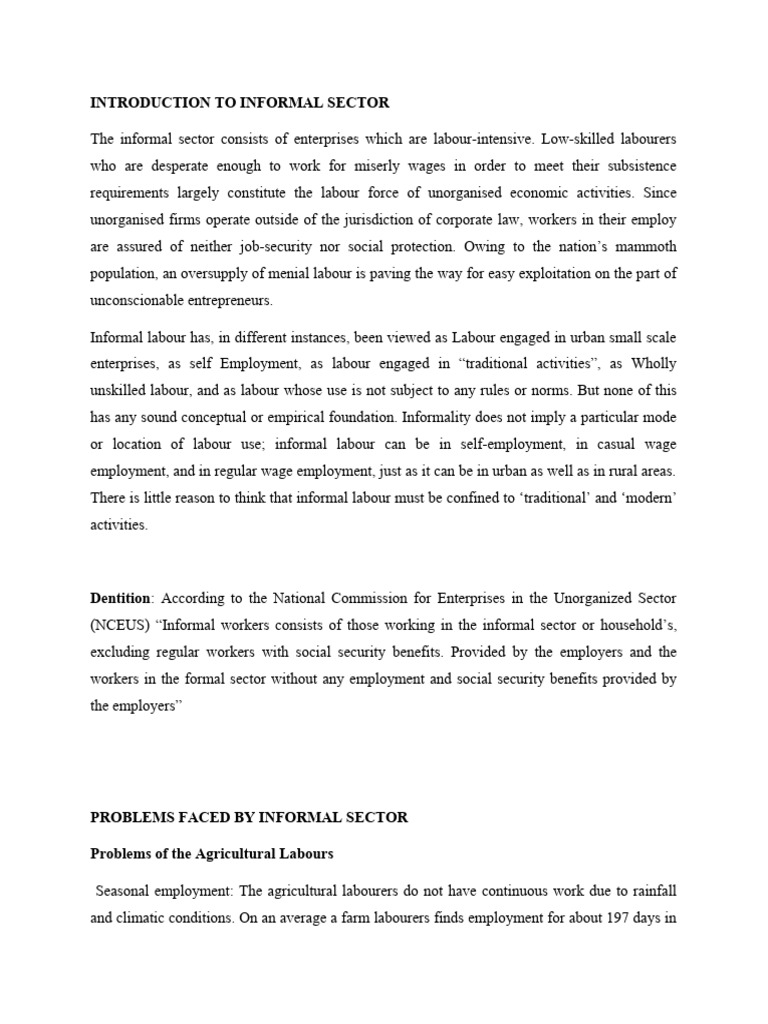 Problems Faced by Informal Sector | PDF | Employment | Labour Economics