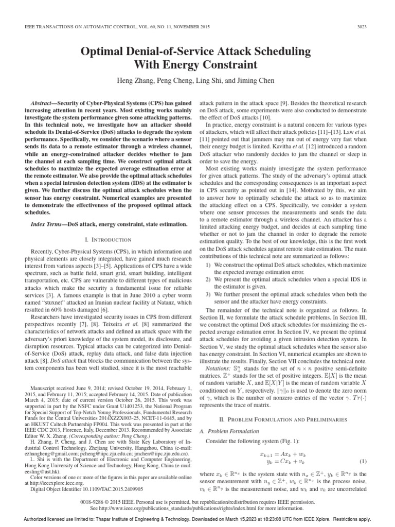 Optimal Denial-of-Service Attack Scheduling With Energy Constraint ... Optimal Denial-of-Service Attack Scheduling With Energy Constraint ...