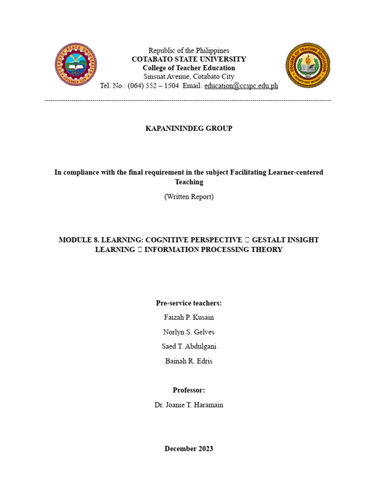 Faci Written Report Final Draft | PDF | Learning | Learning Theory ... Faci Written Report Final Draft | PDF | Learning | Learning Theory ...