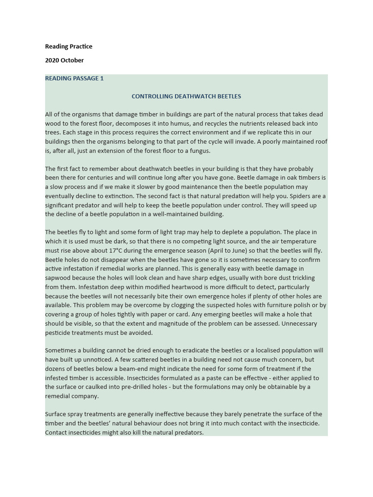 Reading Practice - October - 2020 - 2 | PDF