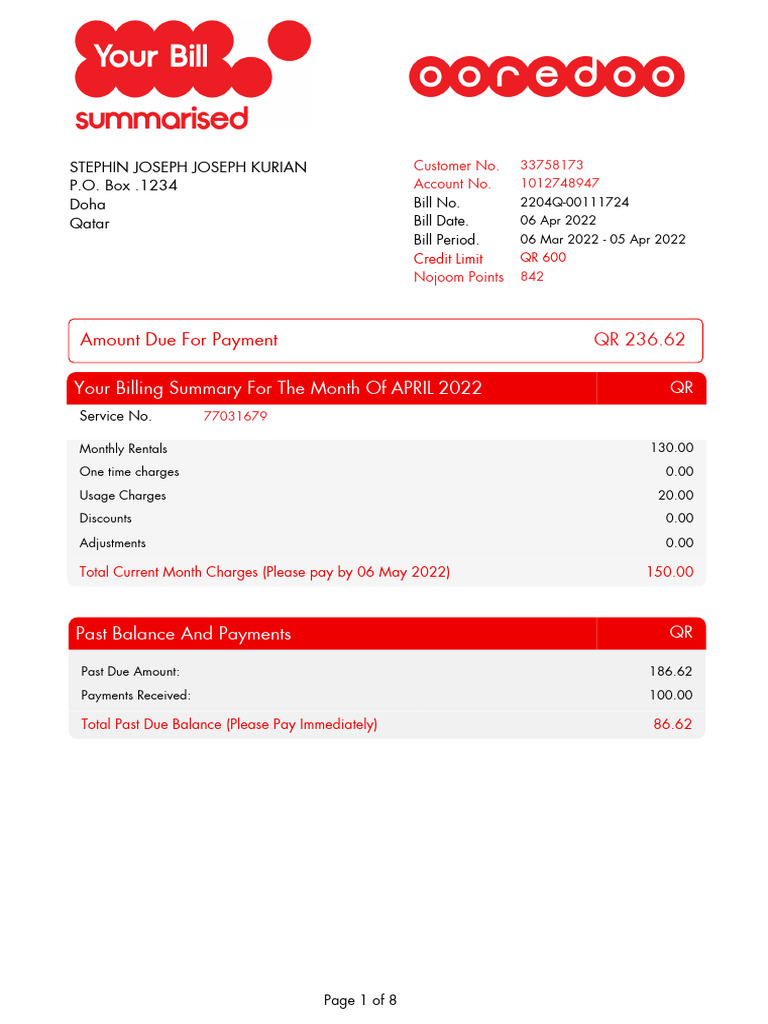 Amount Due For Payment: Your Billing Summary For The Month of April 2022 | PDF | Service ...
