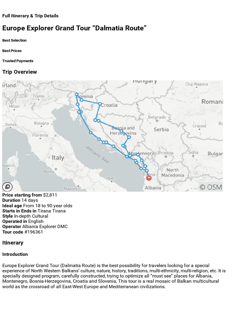 196361.europe Explorer Grand Tour Dalmatia Route - Tourradar | PDF