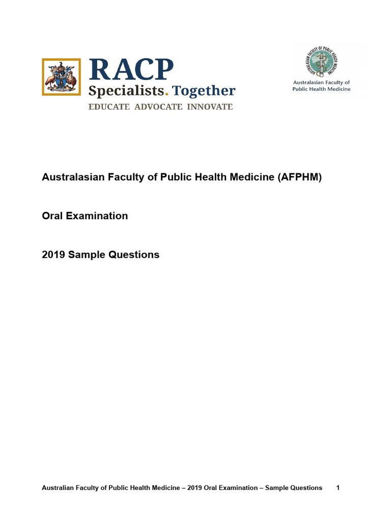 AFPHM 2019 Oral Exam Sample Questions | PDF | Screening (Medicine ...