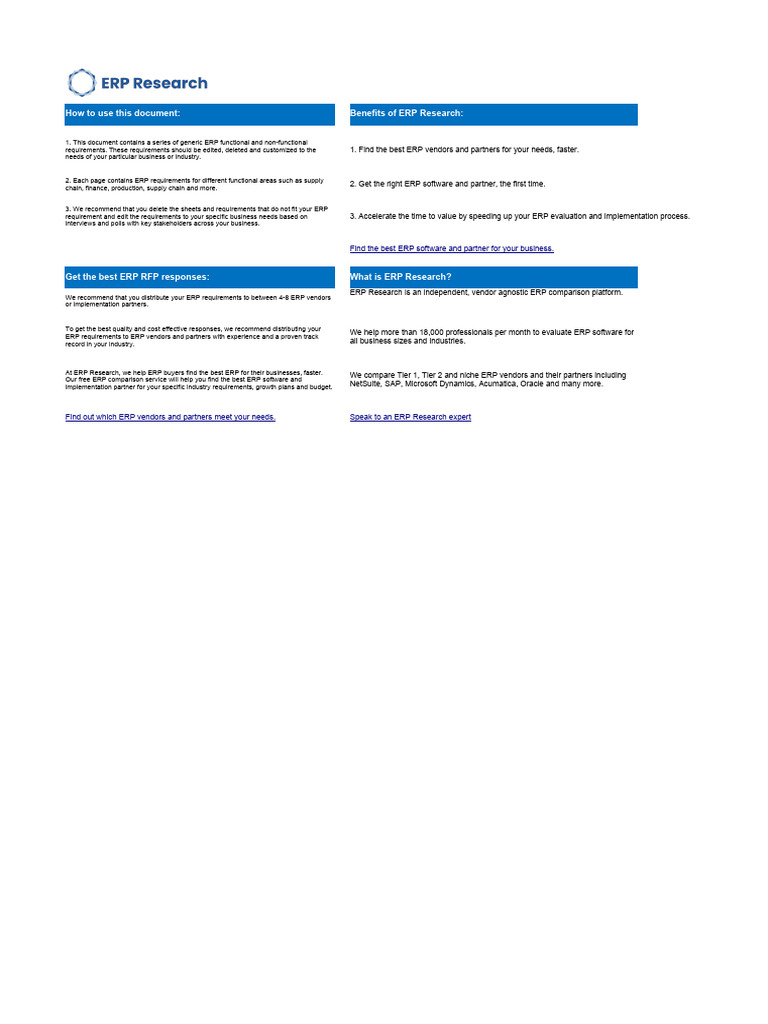 ERP Research ERP Requirements Template | PDF | Enterprise Resource ...