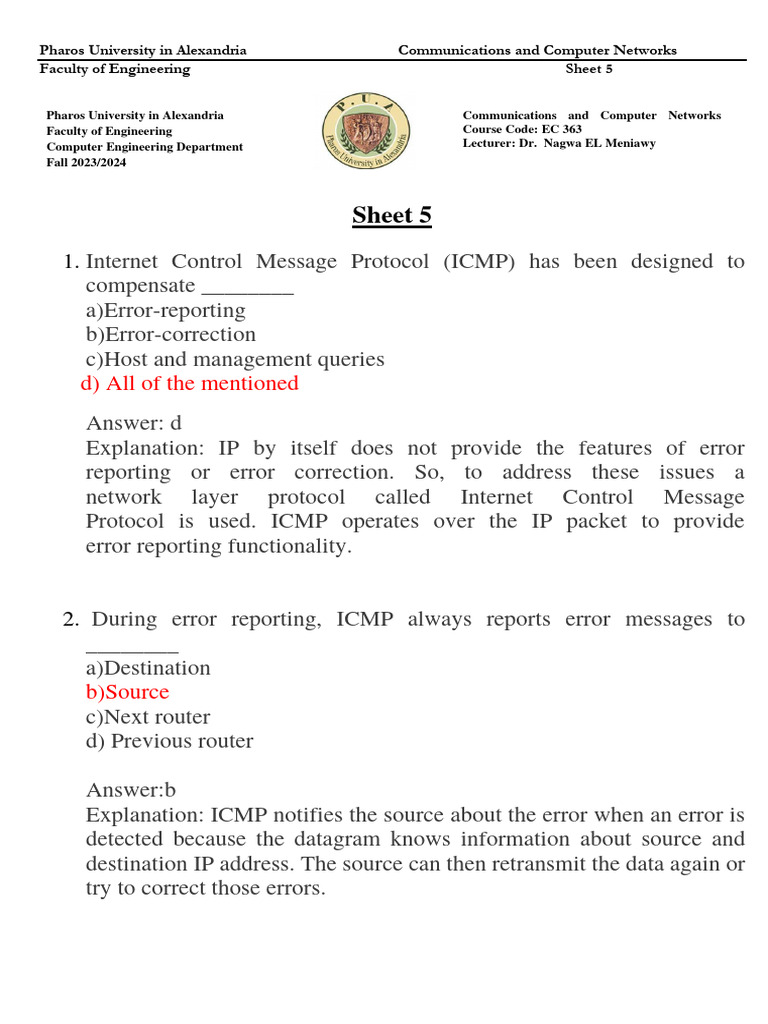 Sheet-5 with answers | PDF | Internet Protocols | Internet Architecture