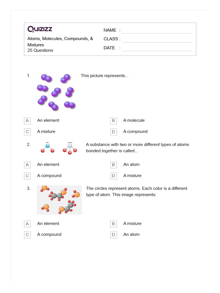 Atoms, Molecules, Compounds, & Mixtures | PDF | Chemical Compounds ...