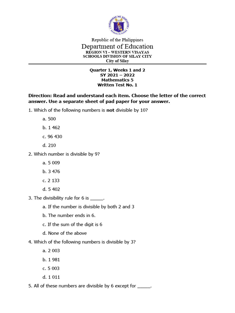 Math G5 Q1 WT1 | PDF | Mathematics | Arithmetic