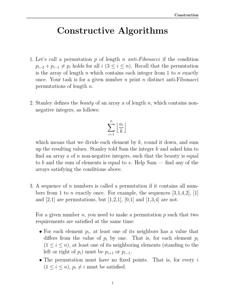Constructive Algorithms | PDF | Permutation | Pi Constructive Algorithms | PDF | Permutation | Pi