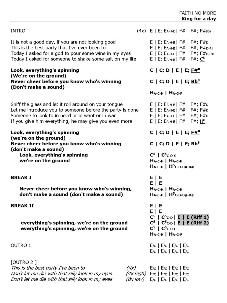 Faith No More - King For A Day (Bass) | PDF