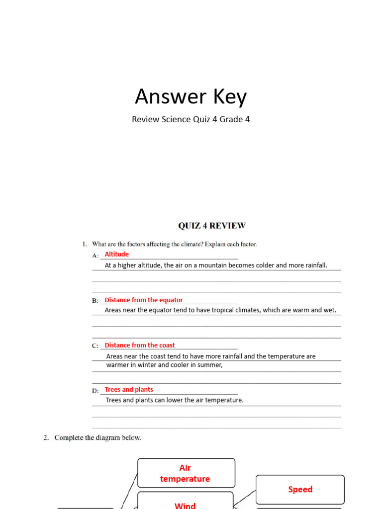Answer Key Review Science Quiz 4 Grade 4 | PDF