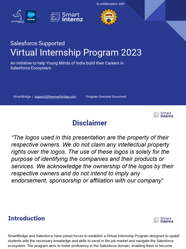 Salesforce Supported Virtual Internship Program 2023 Program Overview Pdf Business Computing
