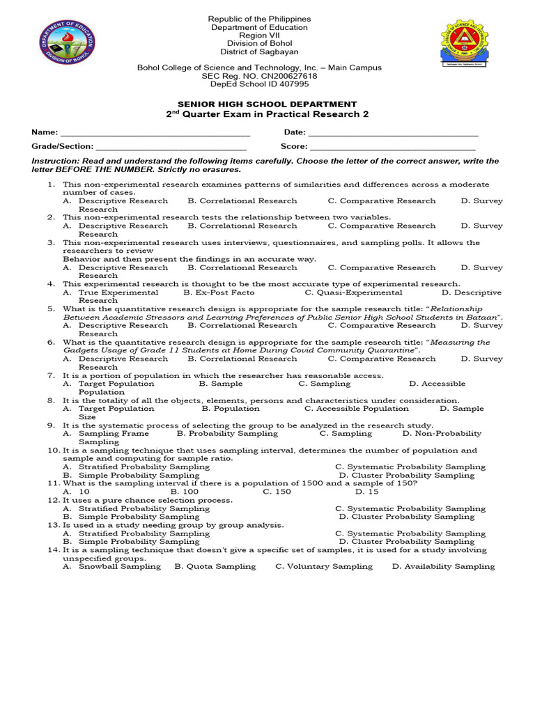 2nd Quarter Exam PRactical Research 2 | PDF | Sampling (Statistics ...