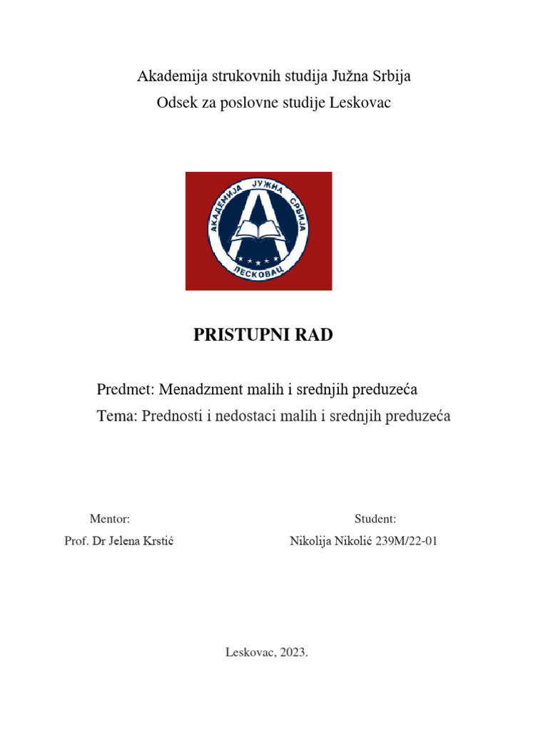 Prednosti i nedostaci malih i srednjih preduzeća | PDF