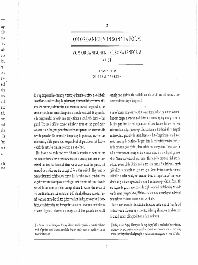 Heinrich Schenker On Organicism in Sonata Form | PDF