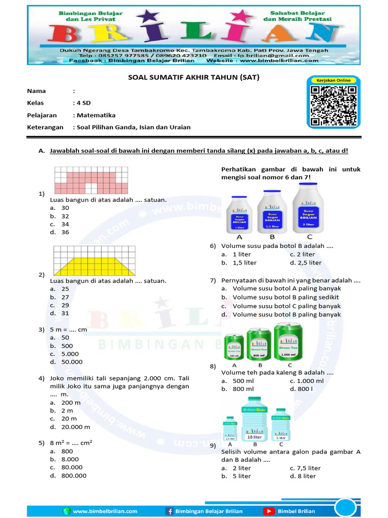 Soal SAT Matematika Kelas 4 SD Semester 2 | PDF