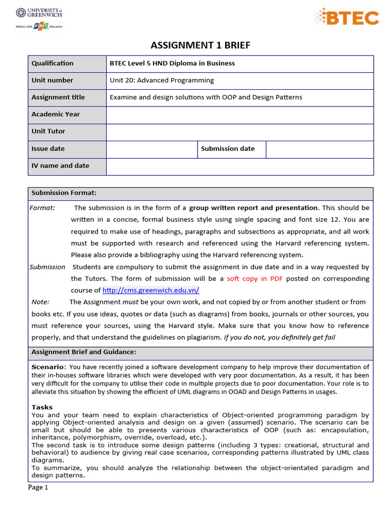 Unit 20 - Assignment brief 1 | PDF