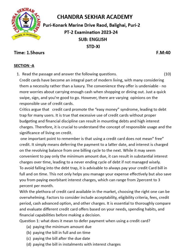 STD - Xi Eng PT-2 | PDF | Credit Card | Interest