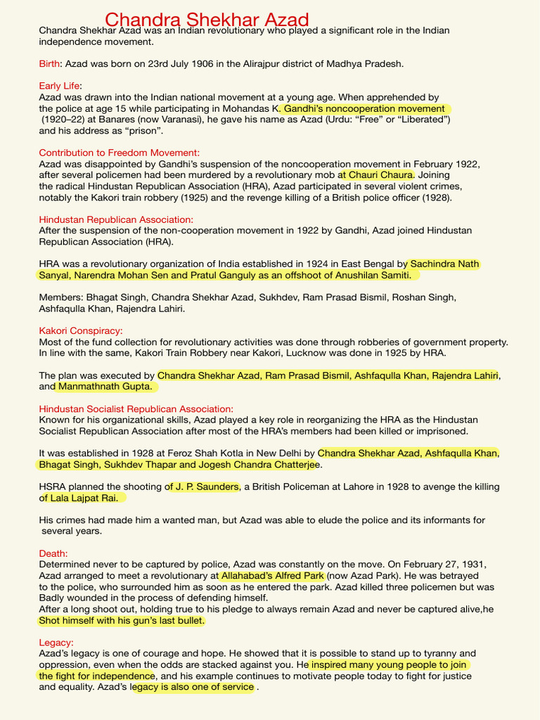 Chandra Shekhar Azad | PDF | British India | Resistance To The British ...