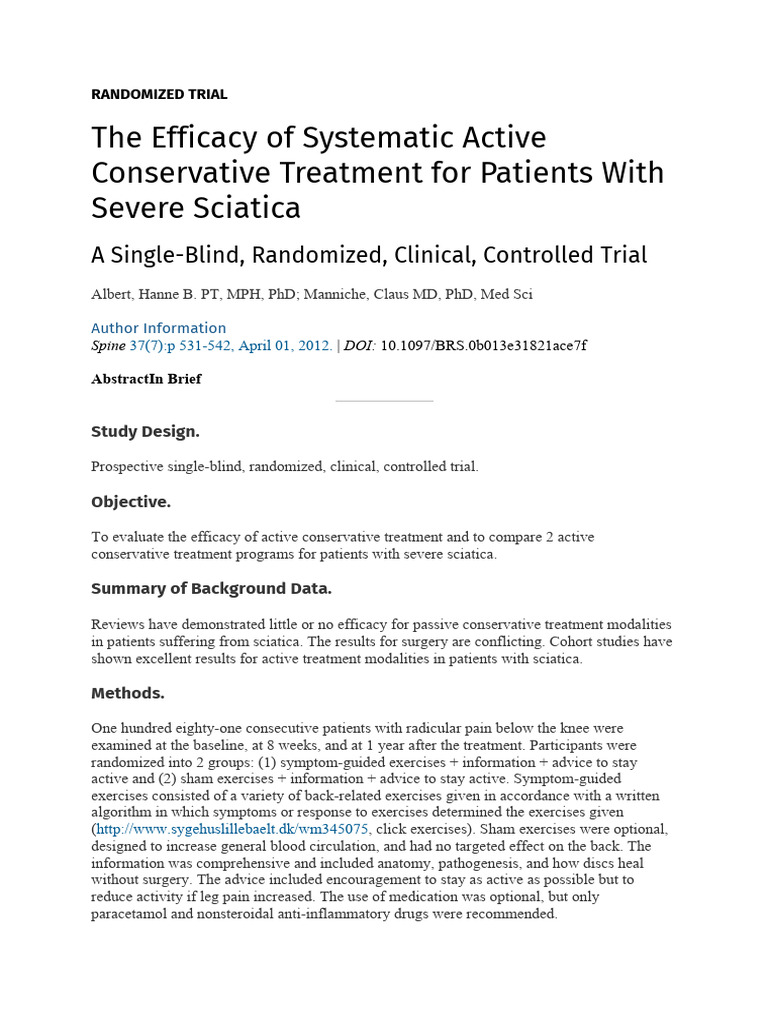 Albert Et Al. The Efficacy of Systematic Active Conservative Treatment ...
