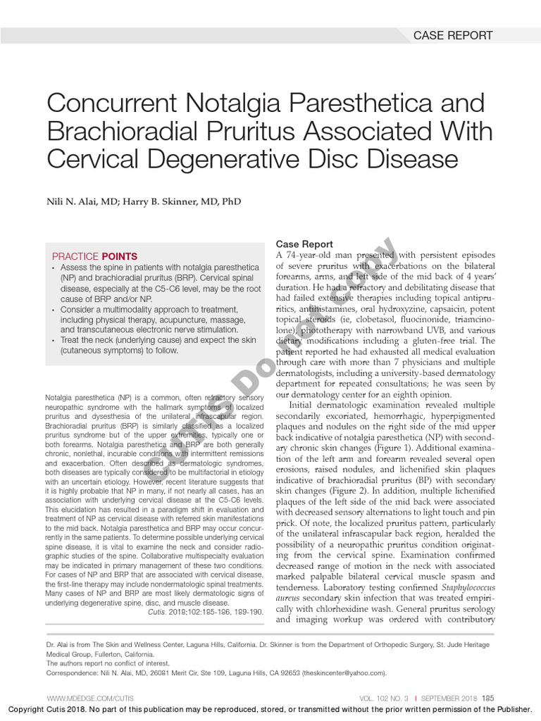 Alai Et Al. Concurrent Notalgia Paresthetica and Brachioradial Pruritus ...