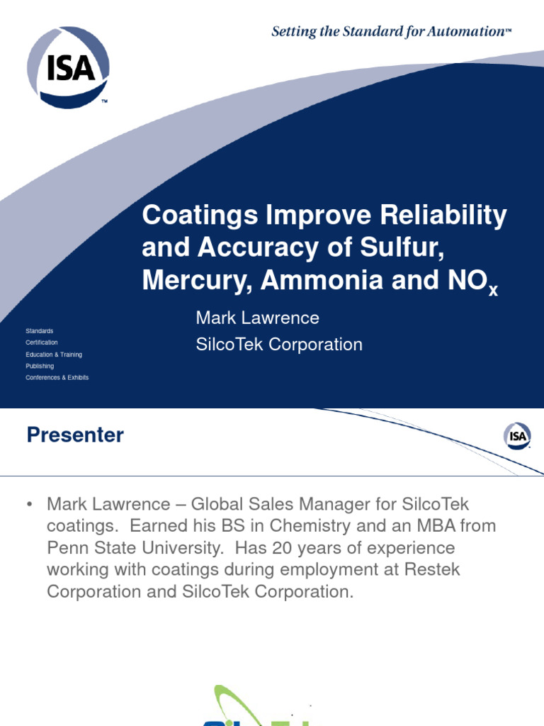 Mark Lawrence SilcoTek ISA AD Singapore | PDF | Adsorption | Ammonia