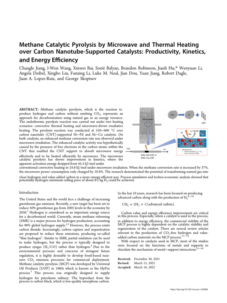 Methane Catalytic Pyrolysis by Microwave and Thermal Heating Over ...