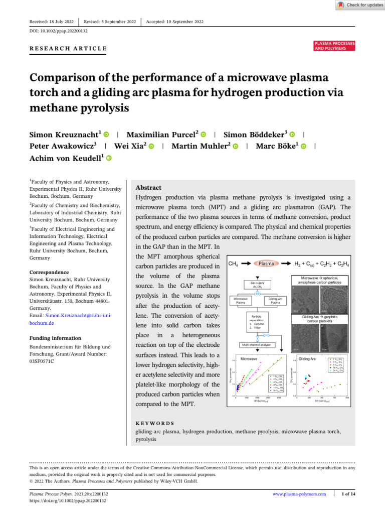Plasma Methods for Hydrogen Production | PDF | Hydrogen | Methane