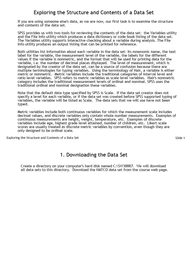 Exploring The Structure and Contents of A Data Set | PDF | Level Of Measurement | Histogram