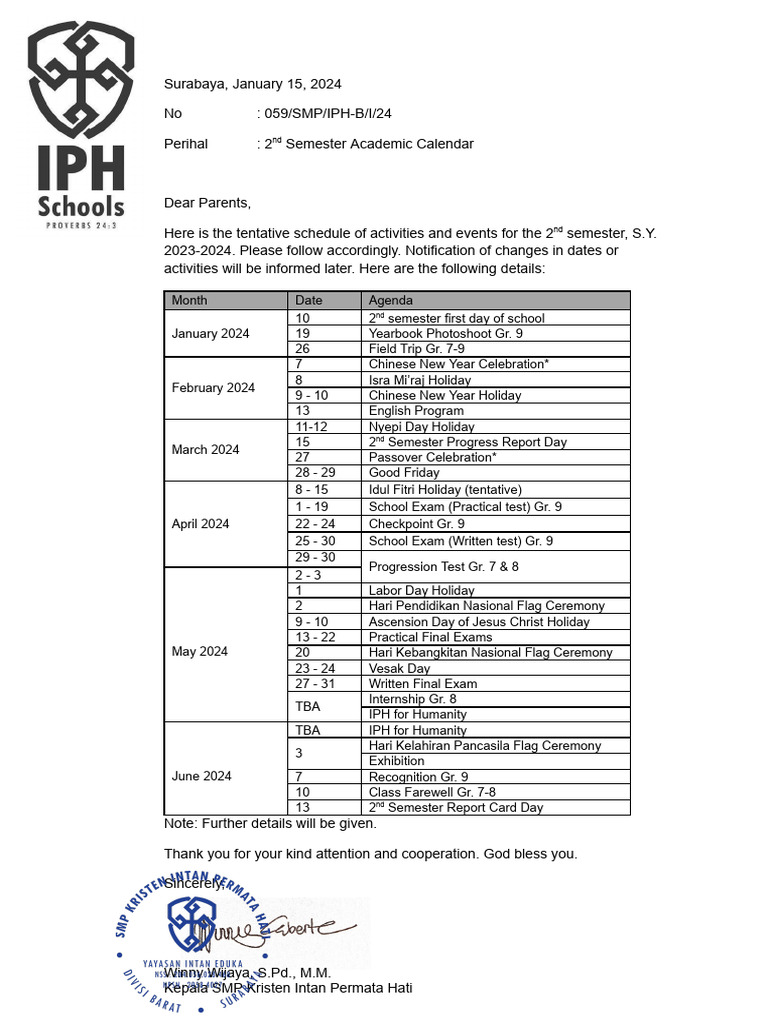 (LS 23-24 - 059) 2nd Semester Academic Calendar | PDF