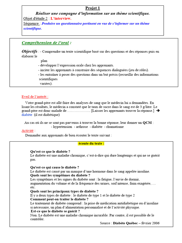 1as Interview Comprehension de L'oral | PDF | Diabète | Épidémiologie