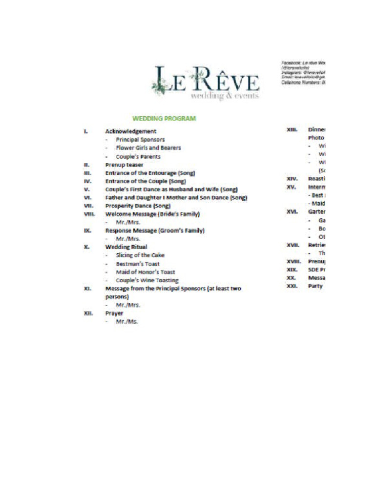Wedding Reception Flow and Schedule | PDF | Bridesmaid | Wedding ...