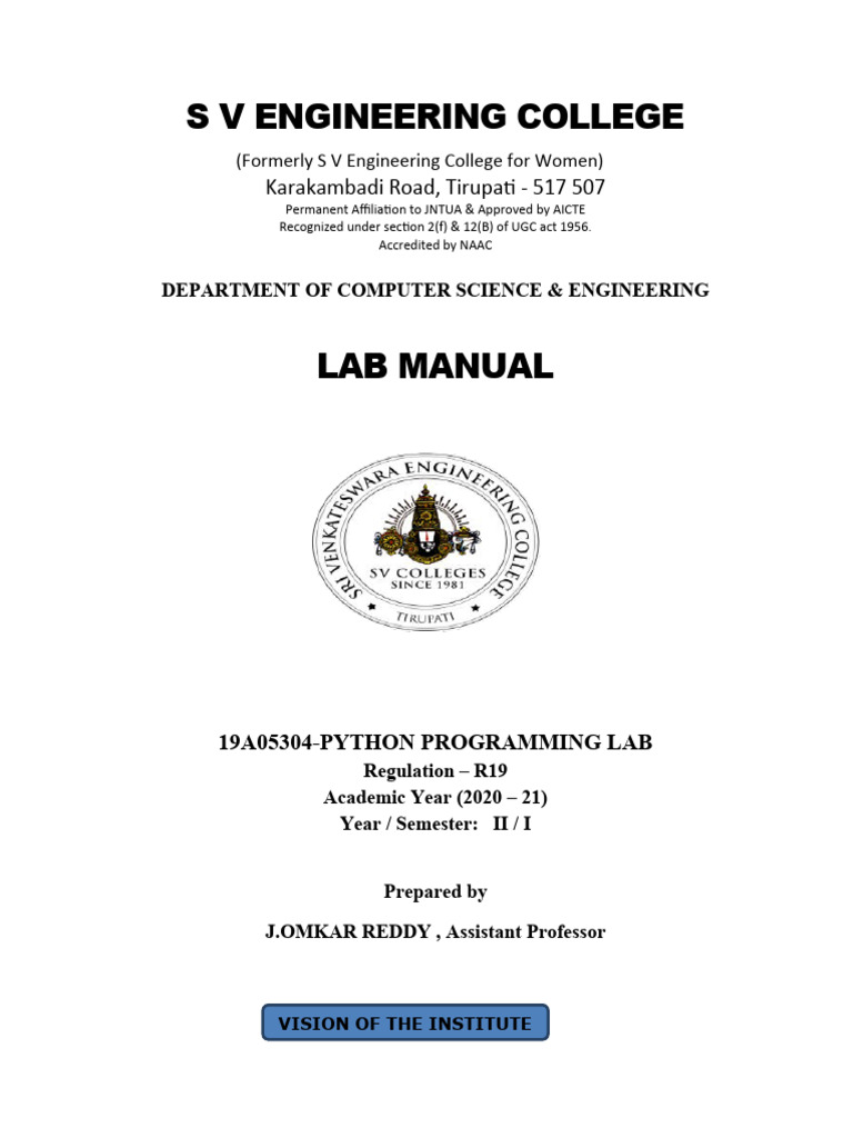 Python Lab Manual | PDF | Engineering | Science Python Lab Manual | PDF | Engineering | Science