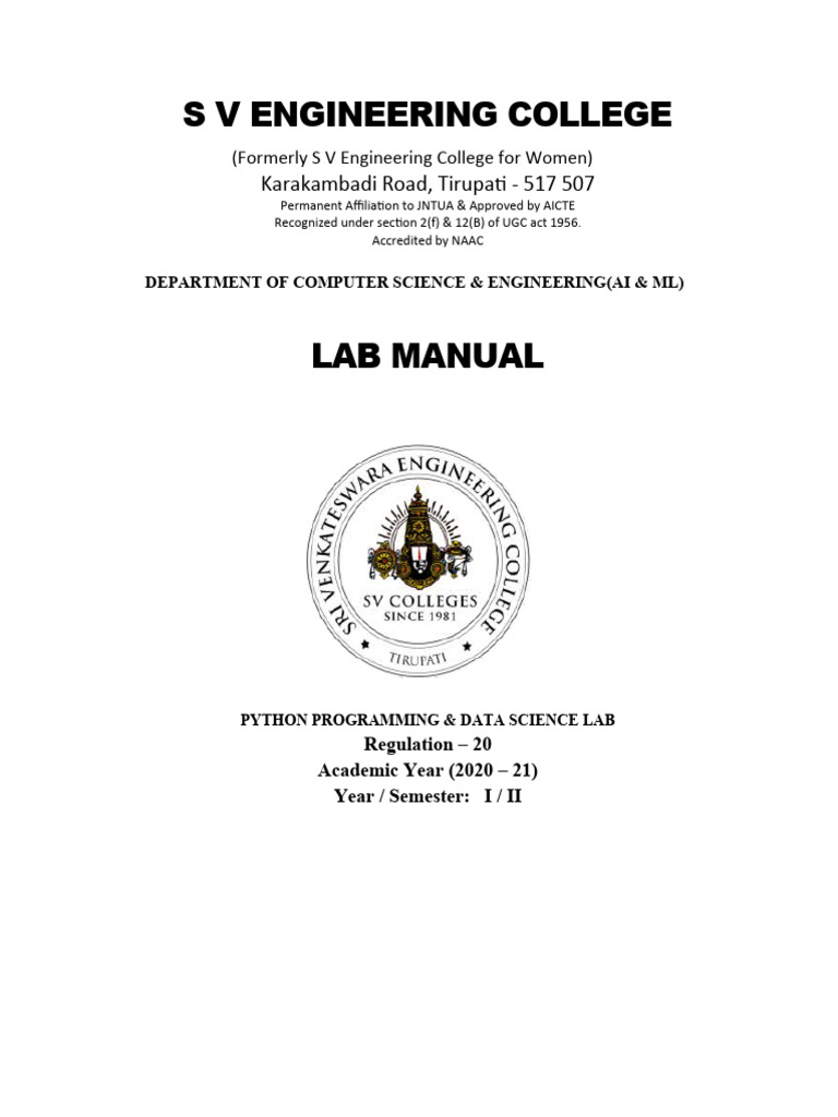 Python Programming And Data Science Lab Manual Download Free Pdf Engineering Machine Learning