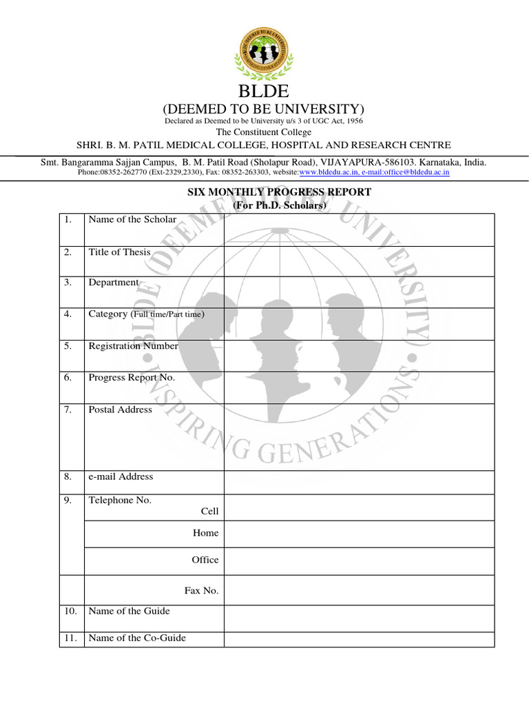 Ph.D. Six Monthly Progress Report Format | PDF
