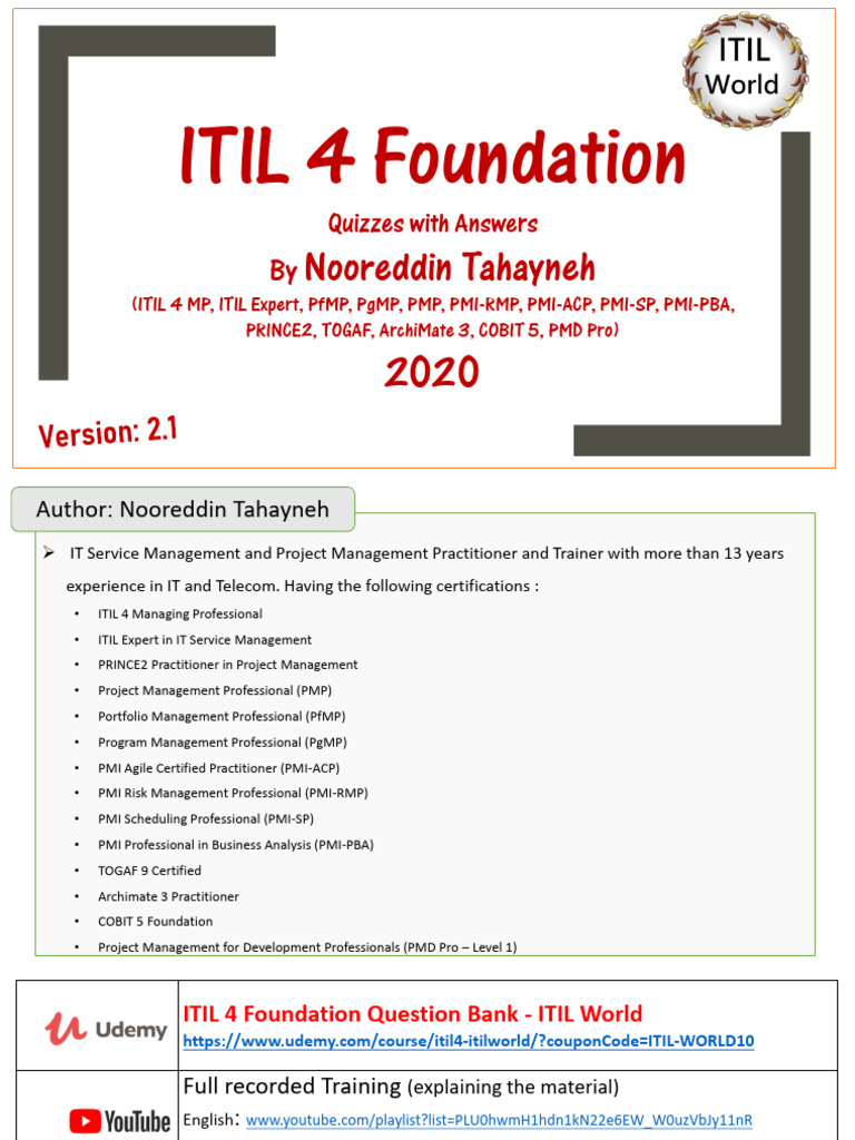 ITIL 4 Foundation V2.1 - Quizzes Answers | PDF | Value Chain | Goal