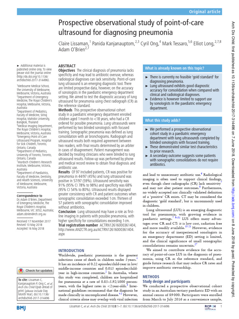Prospective Observational Study of Point-Of-Care Ultrasound For ...