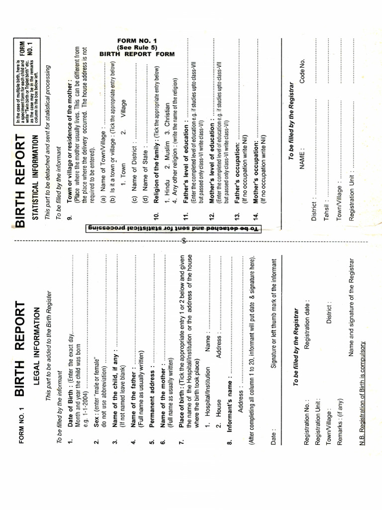 Birth Certificate Form For Manipur | PDF