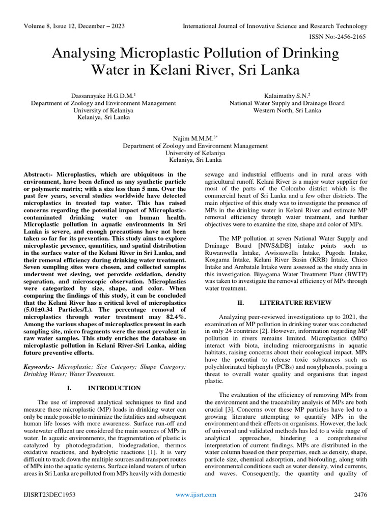 Microplastic Pollution in Kelani River | PDF | Water | Plastic