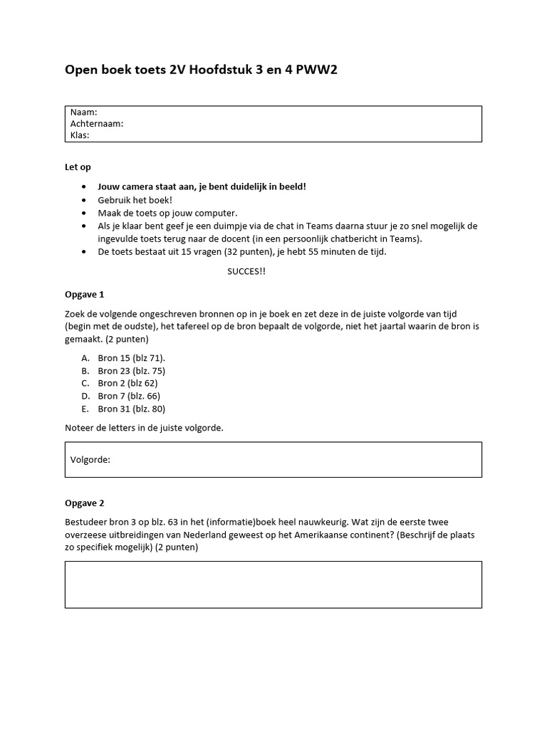 PW 2V HST 3 en 4 Open Boek PWW2 | PDF