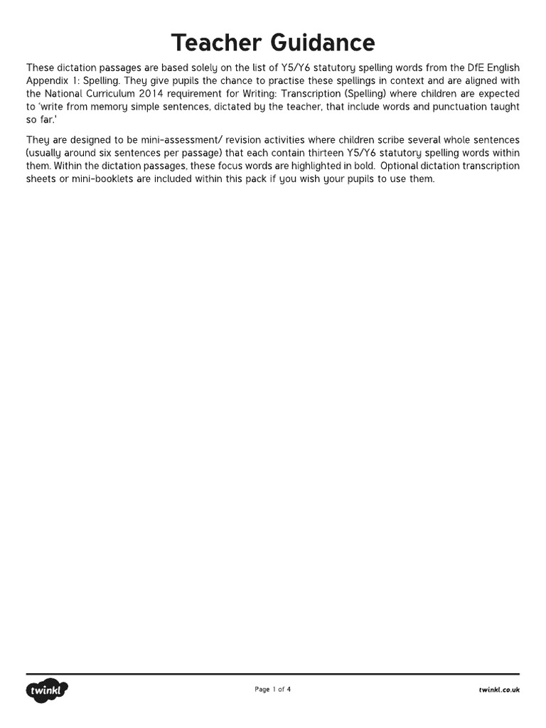 Year 5 and 6 Spelling Dictation Passages | PDF