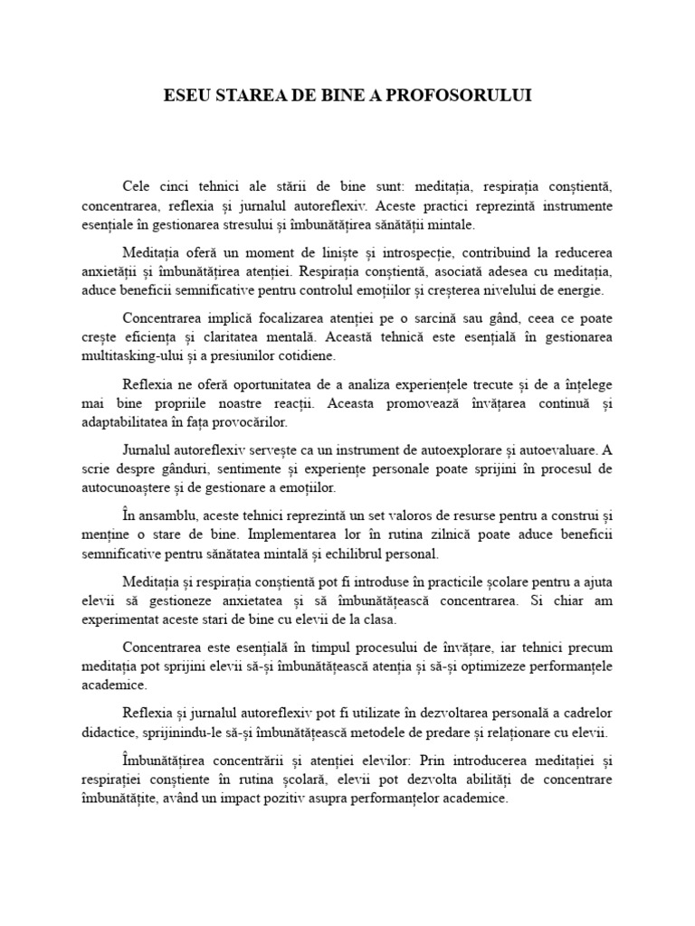 Eseu Starea de Bine A Profosorului | PDF