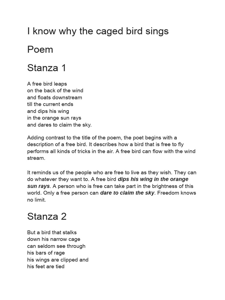 I Know Why The Caged Bird Sings | PDF