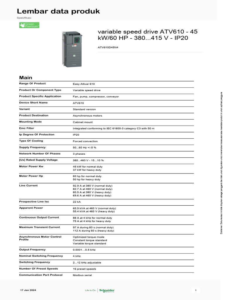ATV610 Variable Speed Drive 45 kW Specs | PDF | Relay | Analogue ...