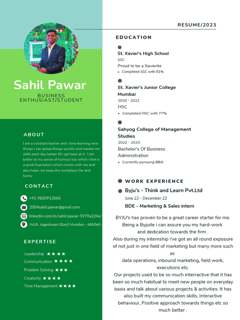 Sahil CV 2023 | PDF | Neuroscience | Psychology