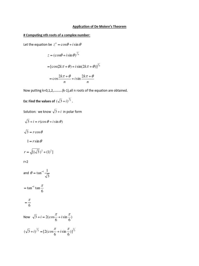Applications of De Moivre's Theorem | PDF