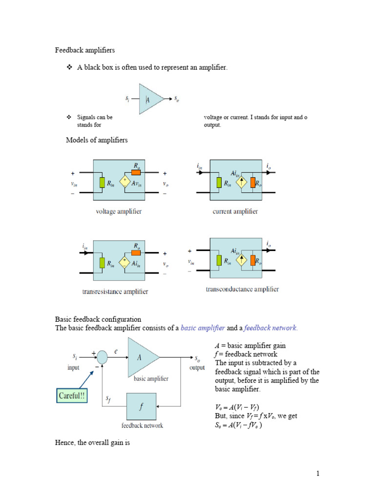 Lecture 7 Feedback Amplifiers | PDF | Amplifier | Feedback