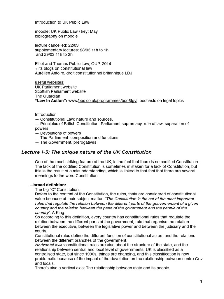 Overview of UK Public Law Principles | PDF | Constitution | Act Of ...