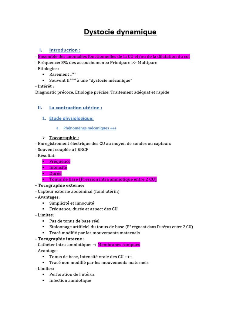 Dystocie Dynamique : Diagnostic et Traitement | PDF | Accouchement ...